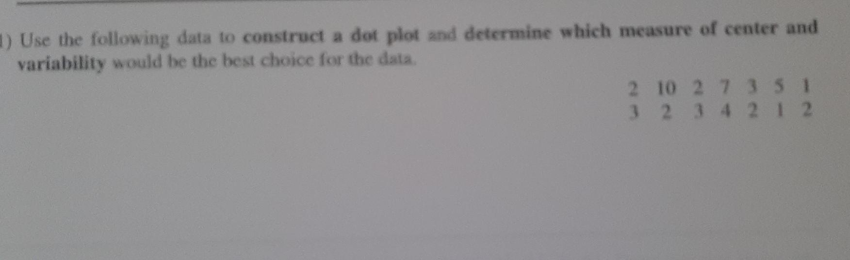 Solved 1) Use the following data to construct a dot plot and | Chegg.com