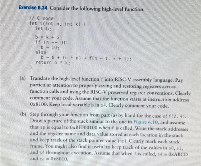 Solved Exercise 6.34 Consider the following high-level | Chegg.com