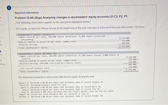 Solved Required information Problem 13.4A (Algo) Analyzing | Chegg.com