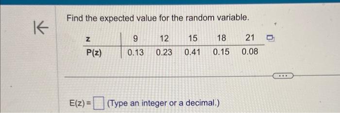 Solved Find the expected value for the random variable. | Chegg.com