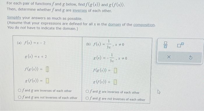 Solved For each pair of functions f and g below, find | Chegg.com