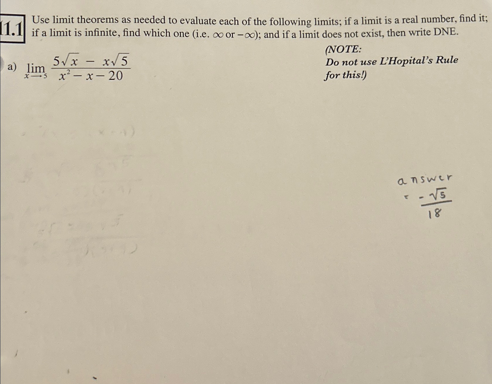 Solved 1.1Use limit theorems as needed to evaluate each of | Chegg.com