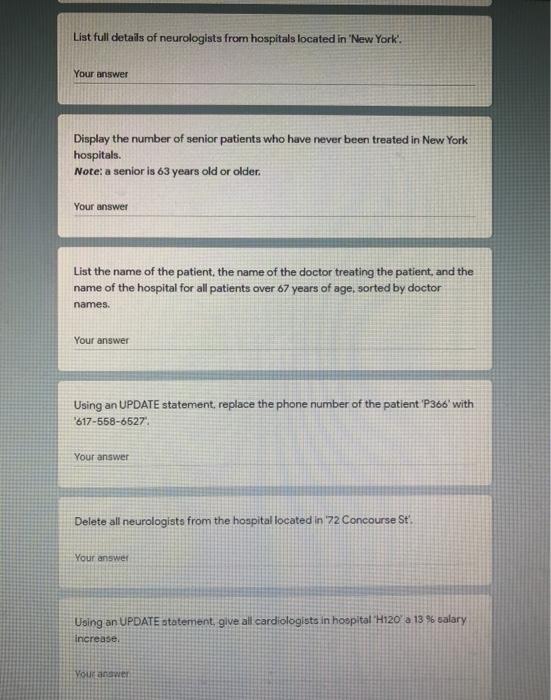 Solved SQL Data Manipulation Database tables are: Hospital | Chegg.com