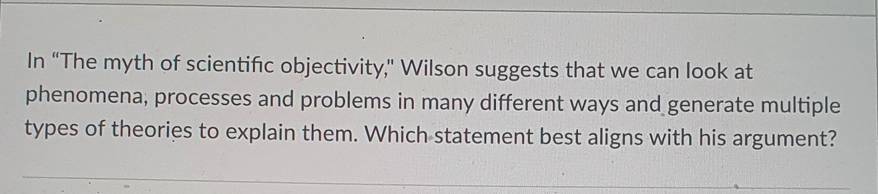 Solved In "The myth of scientific objectivity," Wilson | Chegg.com