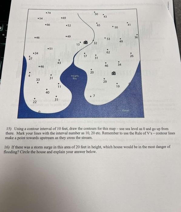 15) Using a contour interval of 10 feet, draw the | Chegg.com