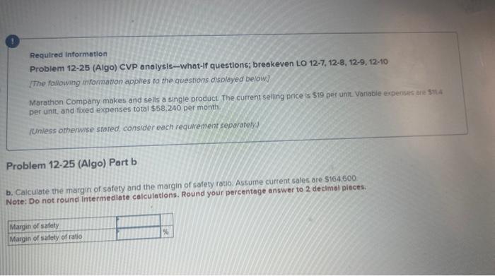 Solved Required information Problem 12-25 (Algo) CVP | Chegg.com