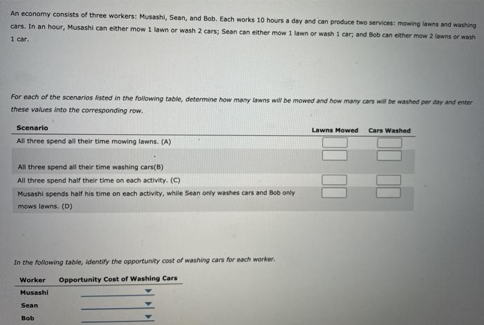 Solved An economy consists of three workers: Musashi, Sean, | Chegg.com