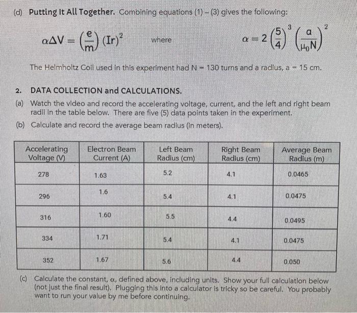 Solved (d) Putting It All Together. Combining equations (1) | Chegg.com