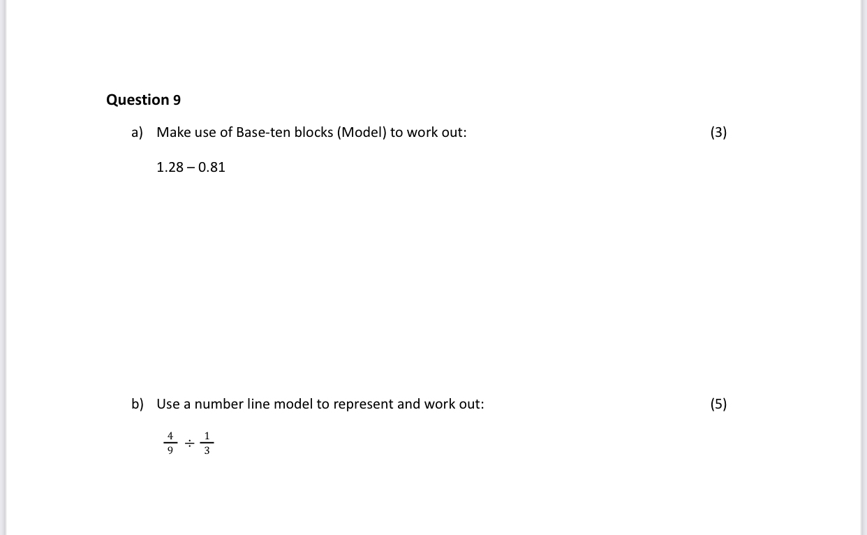 Solved Question 9a) ﻿Make use of Base-ten blocks (Model) ﻿to | Chegg.com