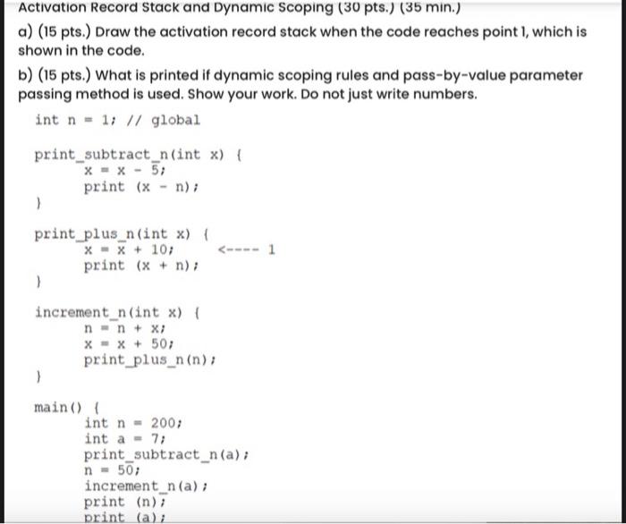 Solved a) (15 pts.) Draw the activation record stack when | Chegg.com