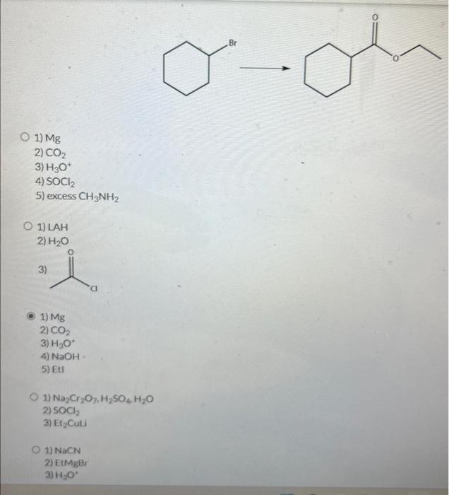 Solved 1) Mg 2) CO2 3) H3O+ 4) SOCl2 5) excess CH3NH2 1) LAH | Chegg.com