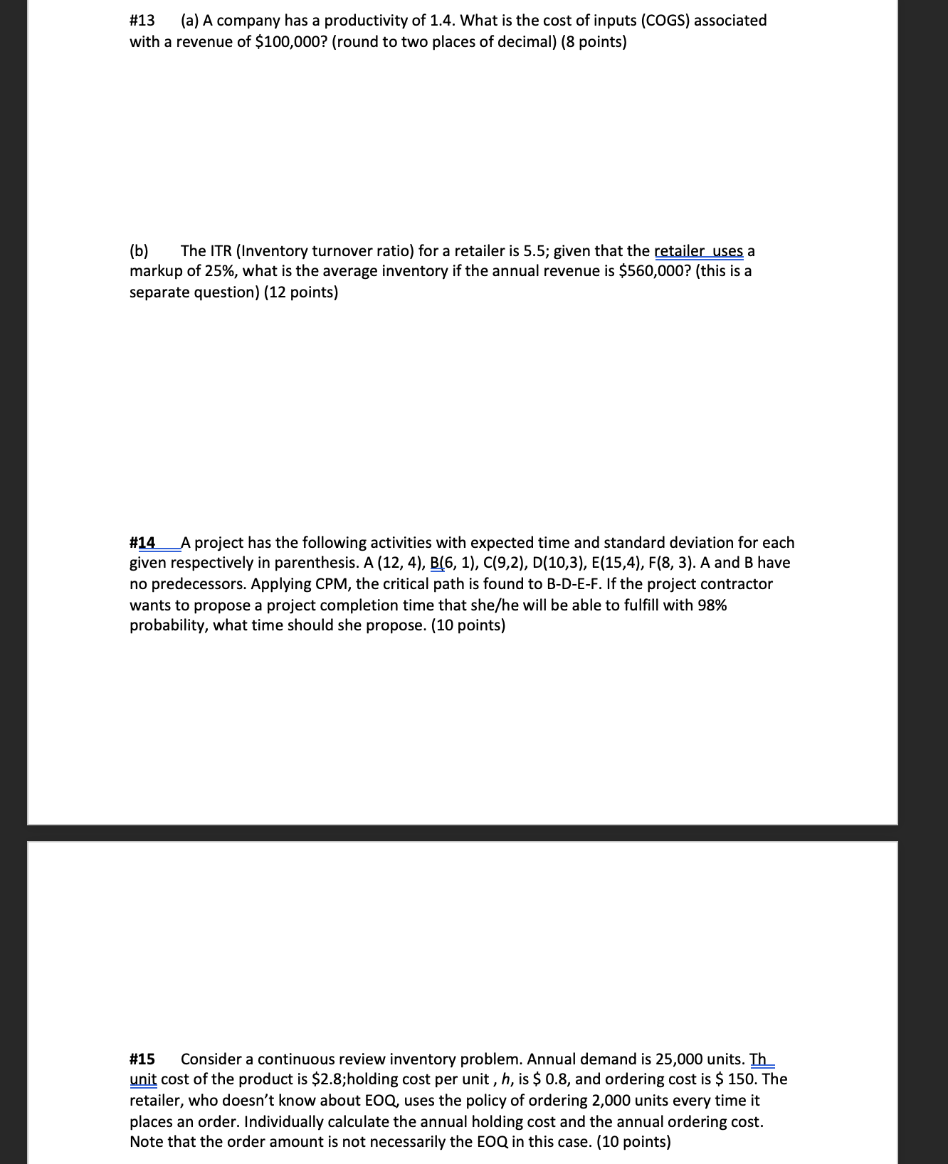 Solved #13 (a) ﻿A company has a productivity of 1.4. ﻿What | Chegg.com