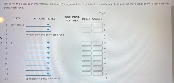 Solved Petty Cash Journal Entries On January 1, 20-, a check | Chegg.com