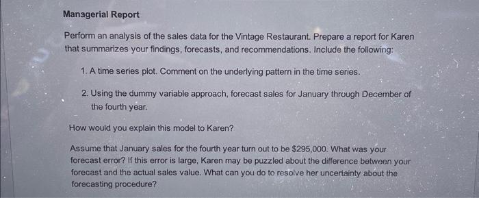 Solved Case Problem Forecasting Food And Beverage Sales The