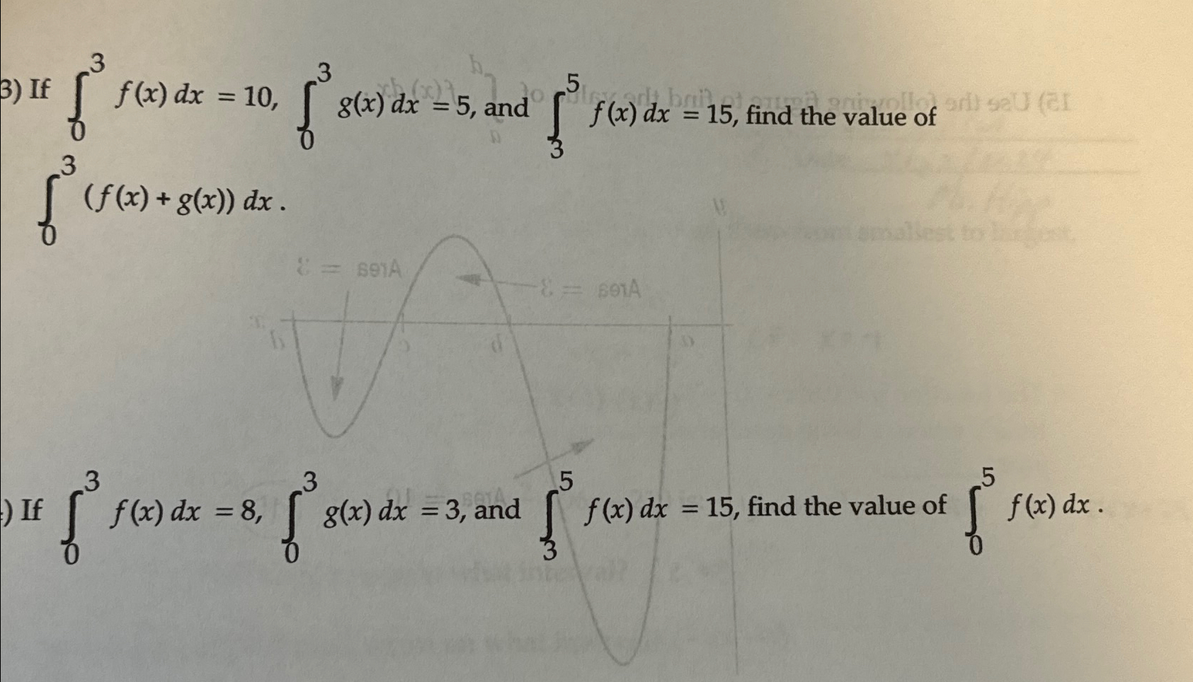 Solved If ∫03f(x)dx=10,∫03g(x)dx=5, ﻿and ∫35f(x)dx=15, ﻿find | Chegg.com
