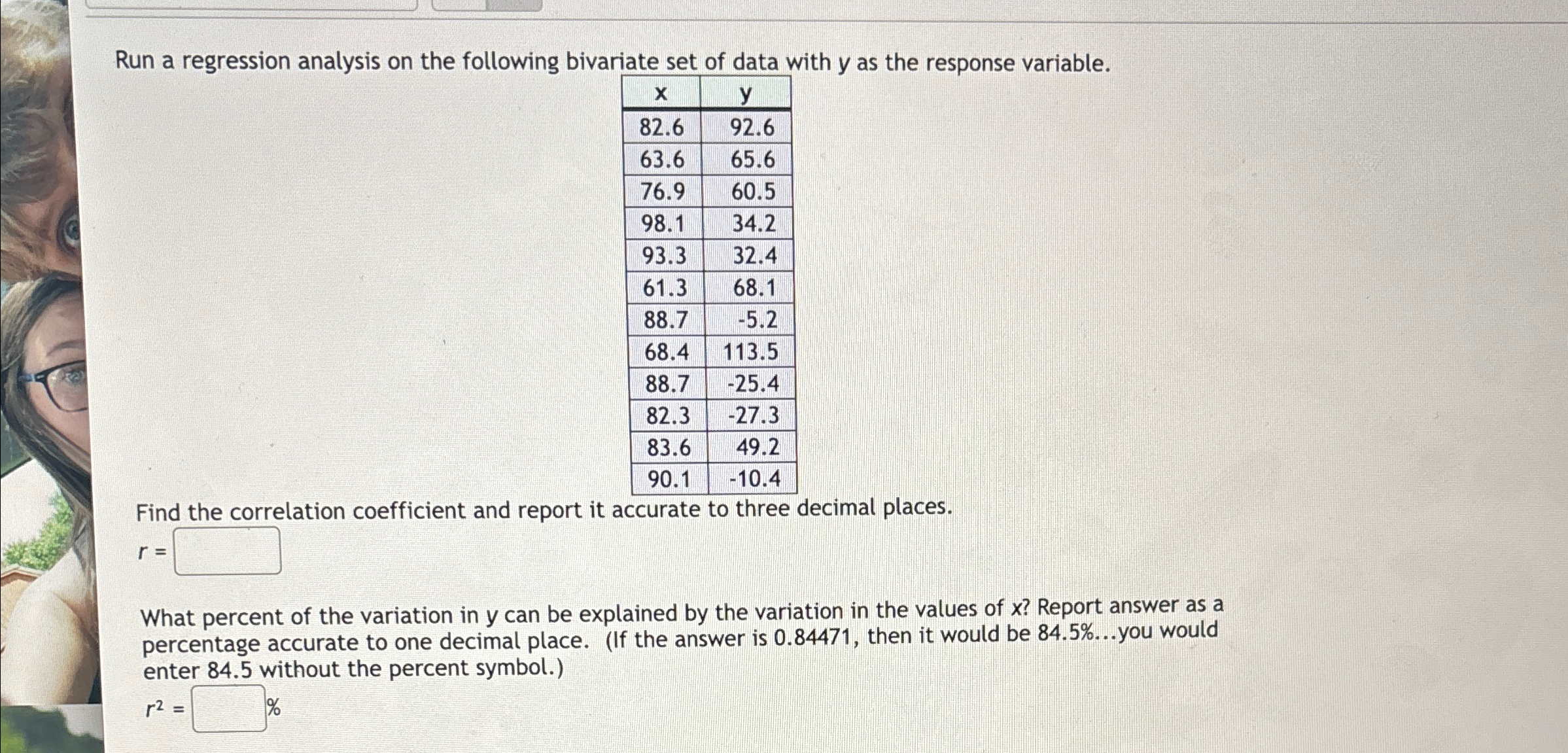 Solved Run a regression analysis on the following bivariate | Chegg.com