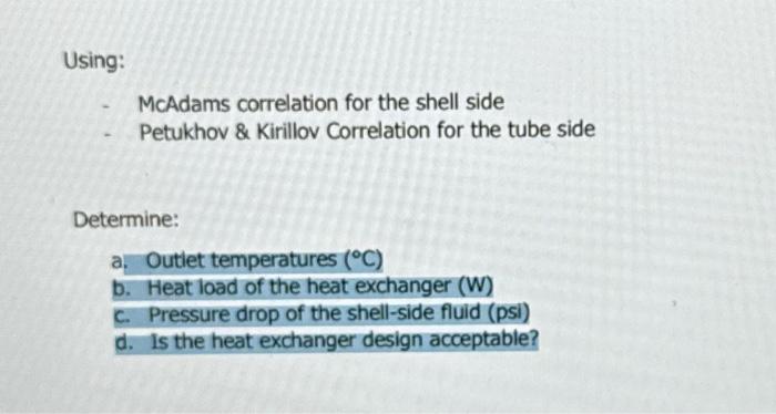 Solved A 1-2 shell-and-tube heat exchanger has dimensions | Chegg.com