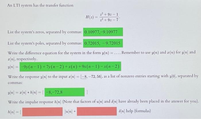 Solved An LTI system has the transfer function | Chegg.com