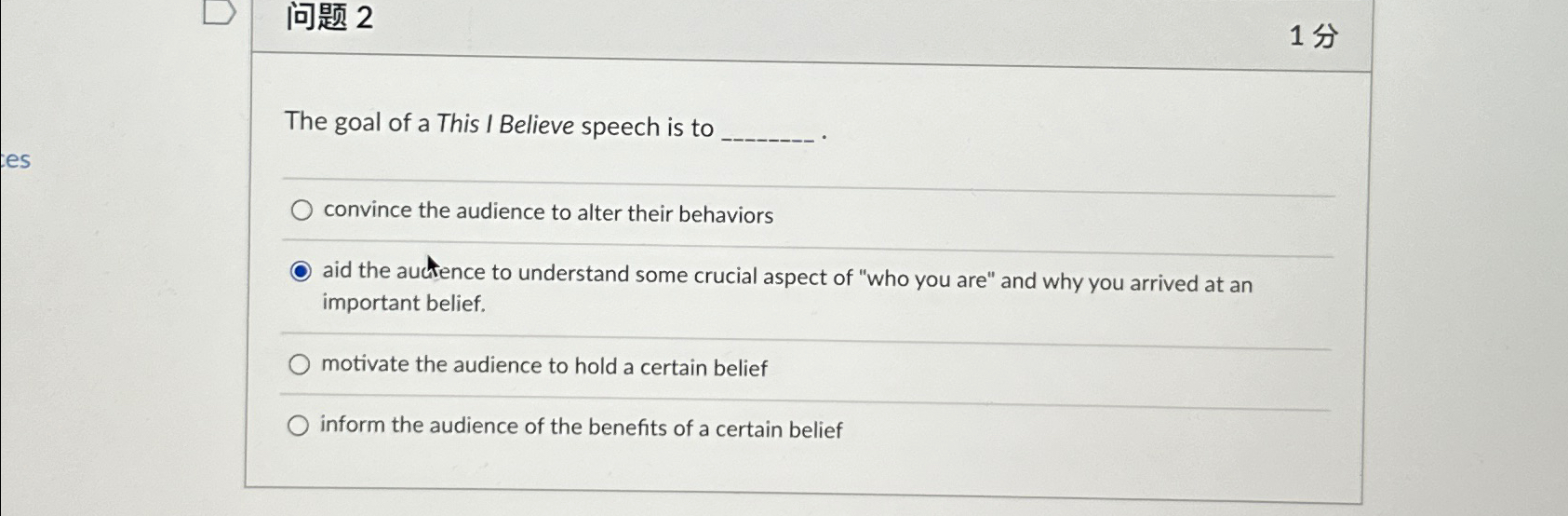Solved The goal of a This I Believe speech is toconvince the | Chegg.com