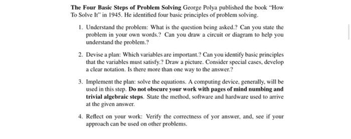 Solved The Four Basic Steps of Problem Solving George Polya | Chegg.com