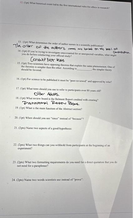 13. (1pt) What determines the order of author names | Chegg.com 13. (1pt) What determines the order of author names | Chegg.com