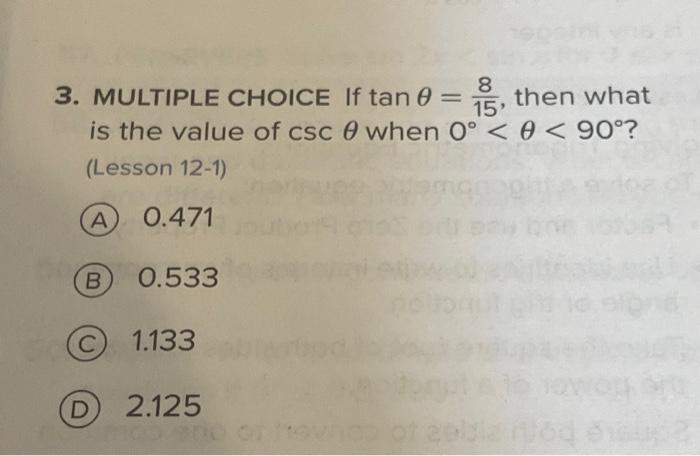 Solved 3. MULTIPLE CHOICE If tanθ=158, then what is the | Chegg.com