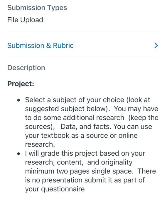 Solved Submission Types File Upload Submission & Rubric > | Chegg.com