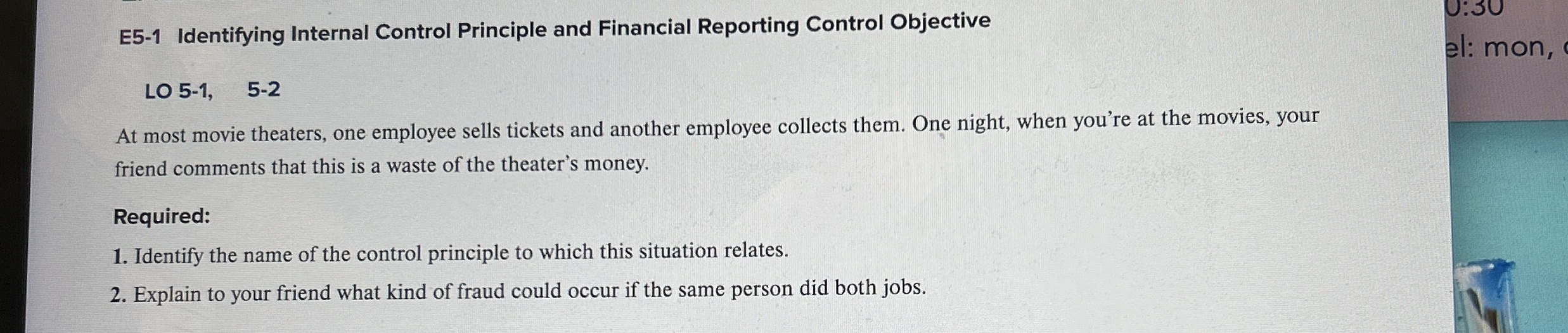 Solved E5-1 ﻿Identifying Internal Control Principle and | Chegg.com