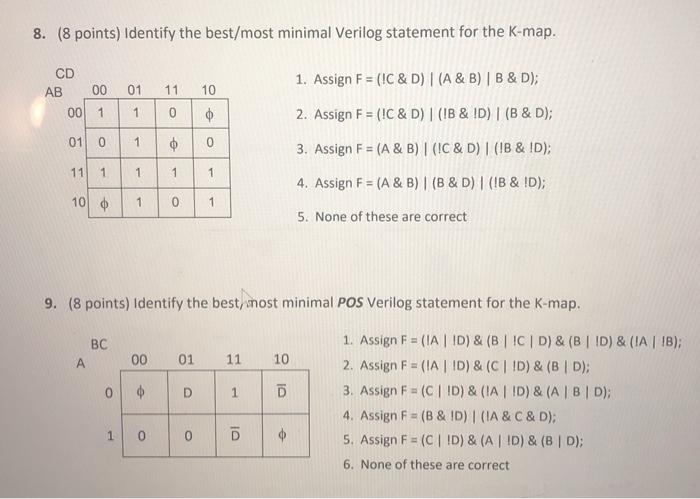 Solved 8. (8 points) Identify the best/most minimal Verilog | Chegg.com