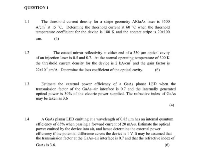 Solved 1.1 The threshold current density for a stripe | Chegg.com