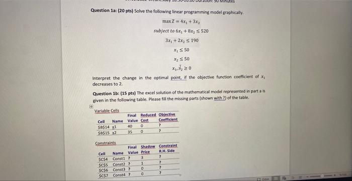 Solved Question 1a: (20 pts) Solve the following linear | Chegg.com