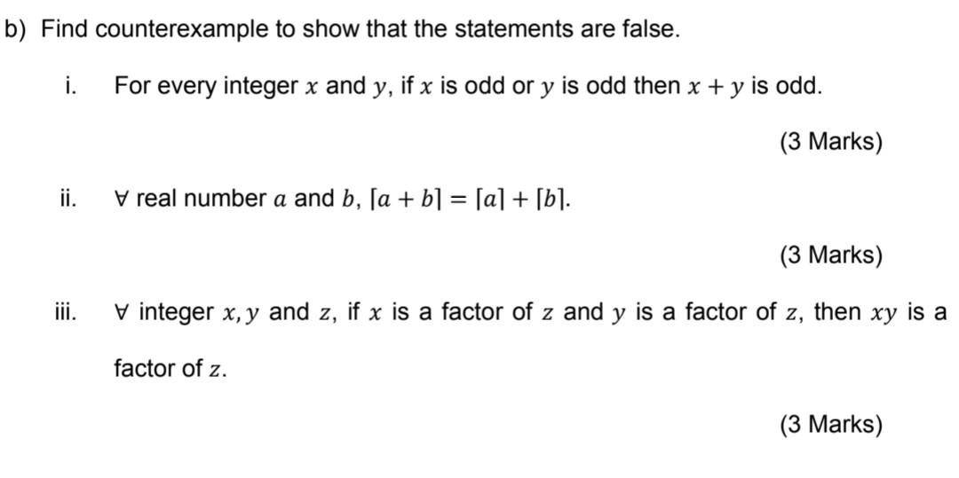 Solved Find counterexample to show that the statements are | Chegg.com
