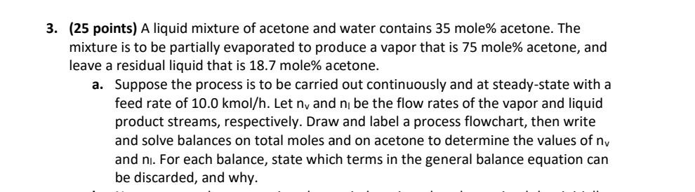 Solved 3. (25 points) A liquid mixture of acetone and water | Chegg.com