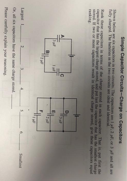Solved Simple Capacitor Circuits-Charge on Capacitors Shown | Chegg.com