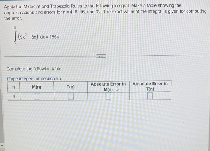 Solved Apply the Midpoint and Trapezoid Rules to the | Chegg.com