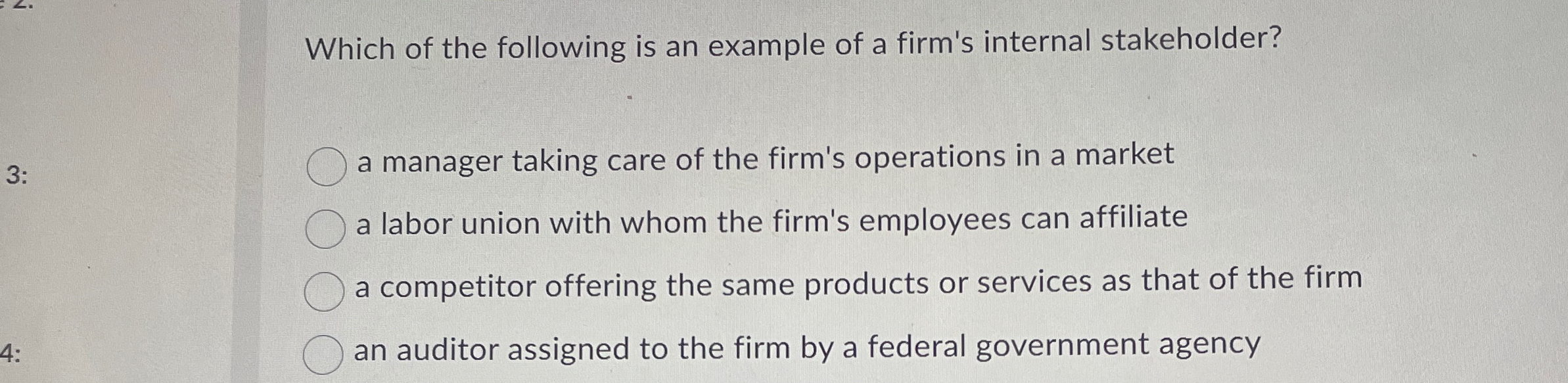 Solved Which of the following is an example of a firm's | Chegg.com