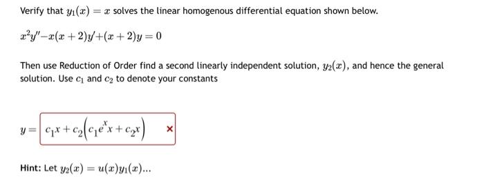 Solved Verify that y1(x)=x solves the linear homogenous | Chegg.com