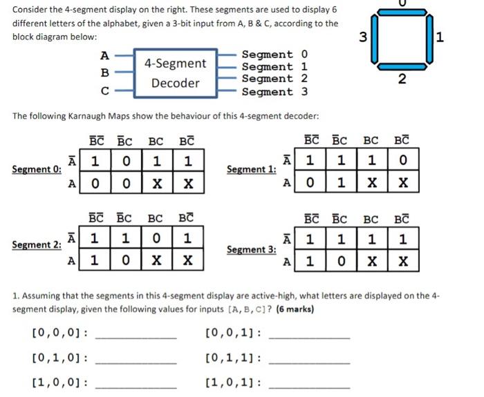 Solved 3 1 N Consider the 4-segment display on the right. | Chegg.com