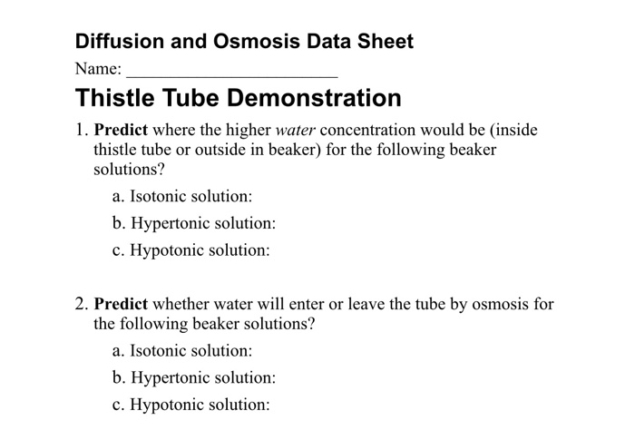 Solved Diffusion and Osmosis Data Sheet Name: Thistle Tube | Chegg.com
