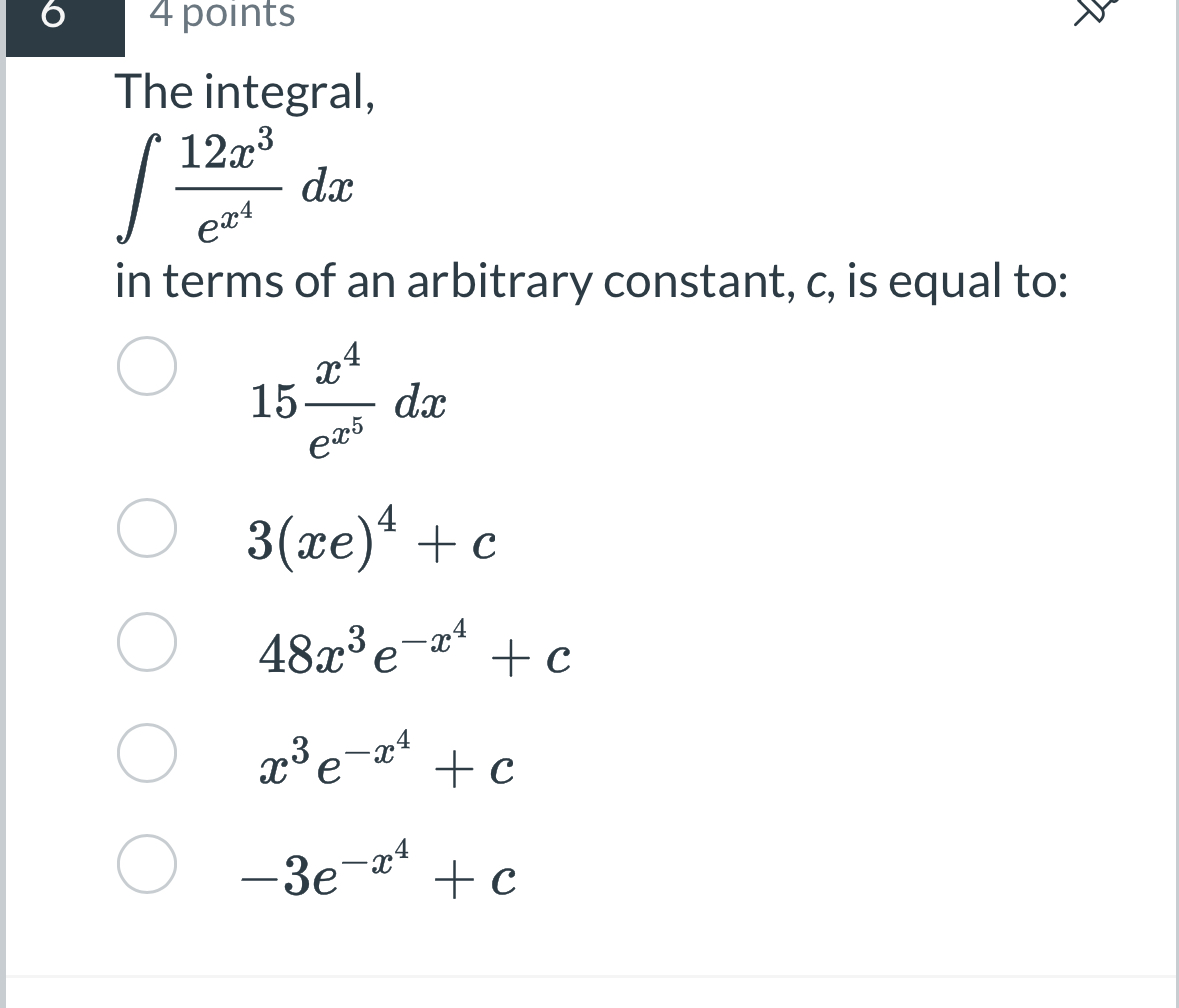 Solved 4 pointsThe integral,∫12x3ex4dxin terms of an | Chegg.com Solved 4 pointsThe integral,∫12x3ex4dxin terms of an | Chegg.com
