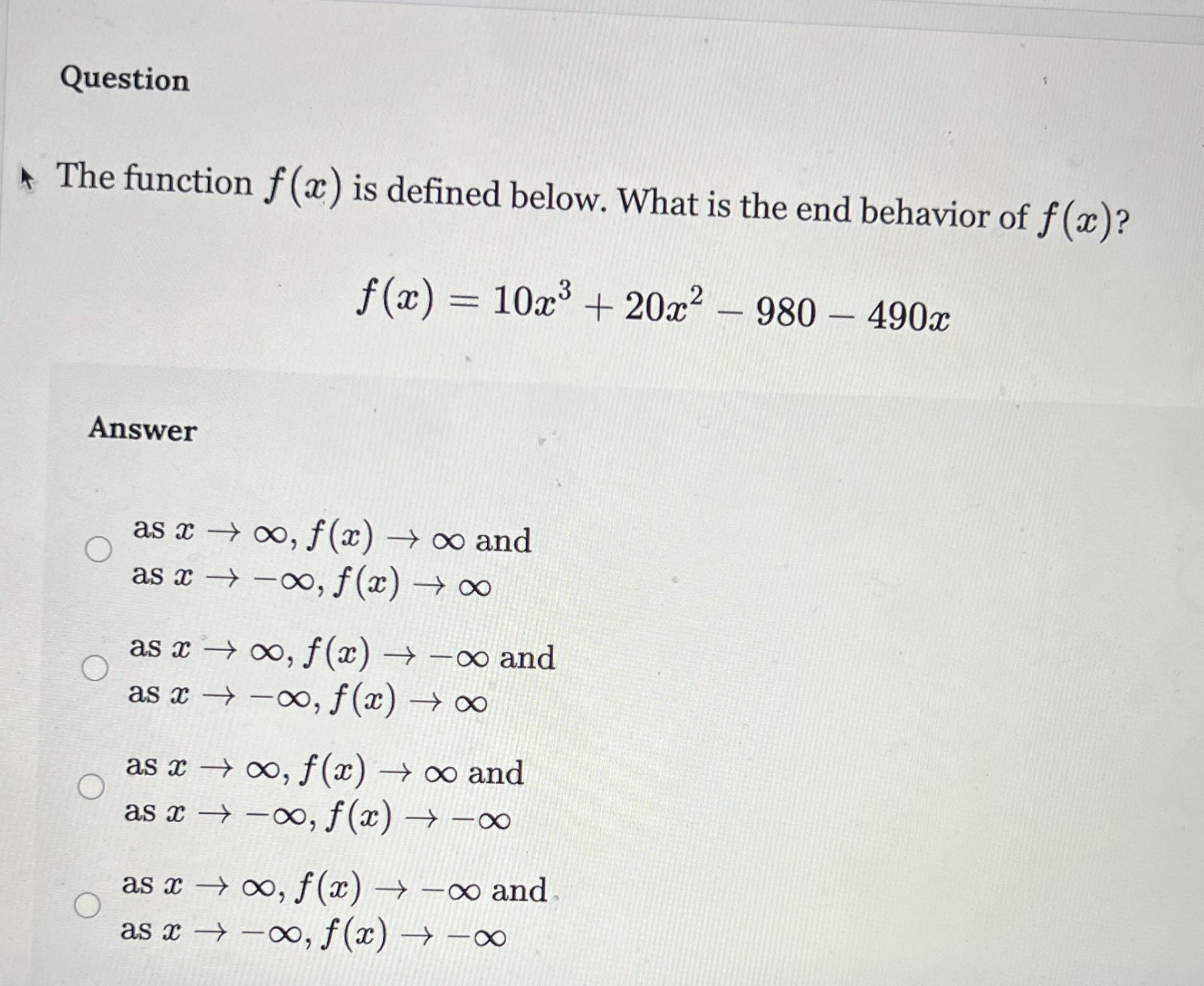 Solved QuestionThe function f(x) ﻿is defined below. What is | Chegg.com