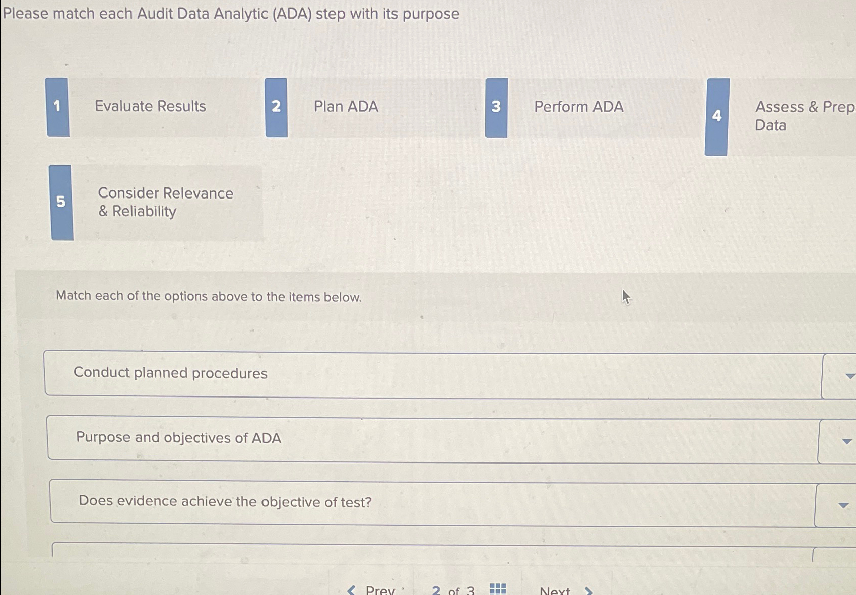 Solved Please match each Audit Data Analytic (ADA) ﻿step | Chegg.com