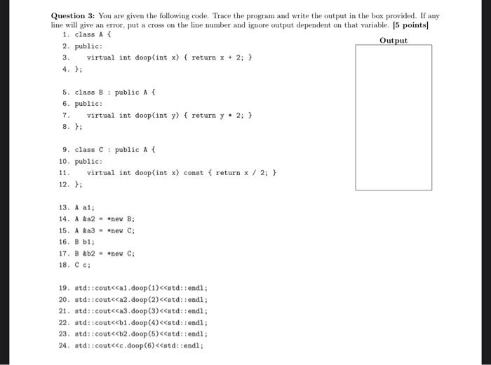 Solved Question 3: You are given the following code. Trace | Chegg.com