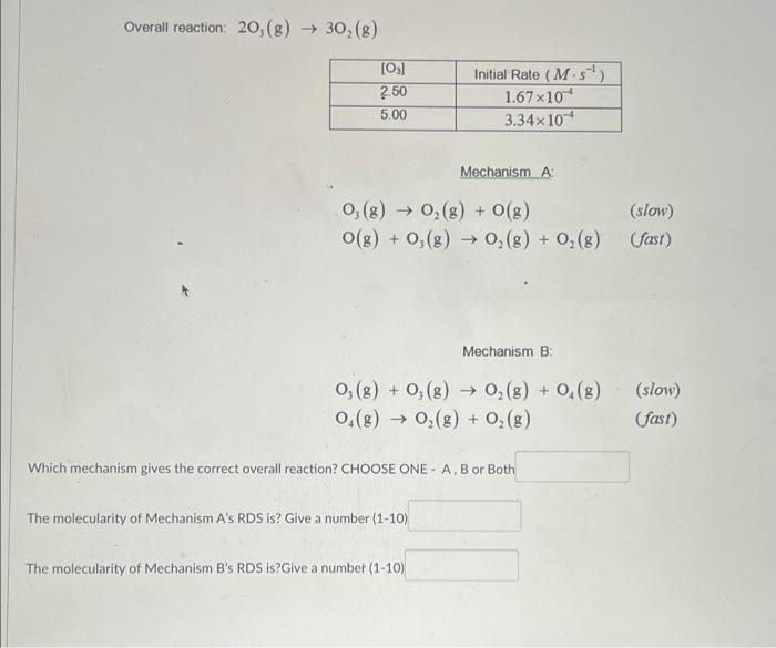 Solved Overall reaction: 2O3( g)→3O2( g) Mechanism A: O3( | Chegg.com