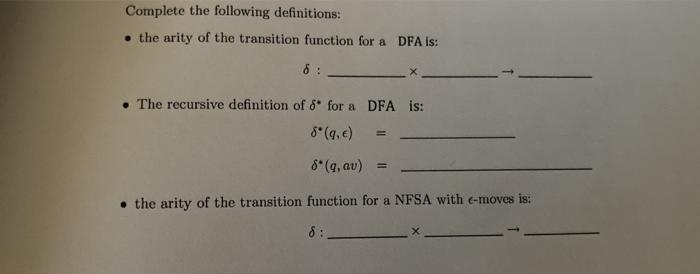 Solved Complete the following definitions: • the arity of | Chegg.com