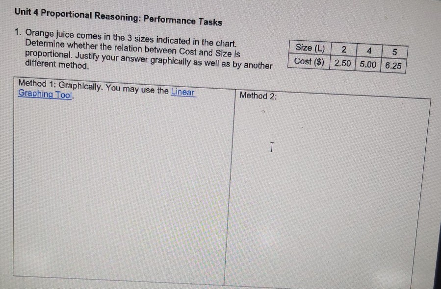 Solved Unit 4 Proportional Reasoning: Performance Tasks 1. | Chegg.com
