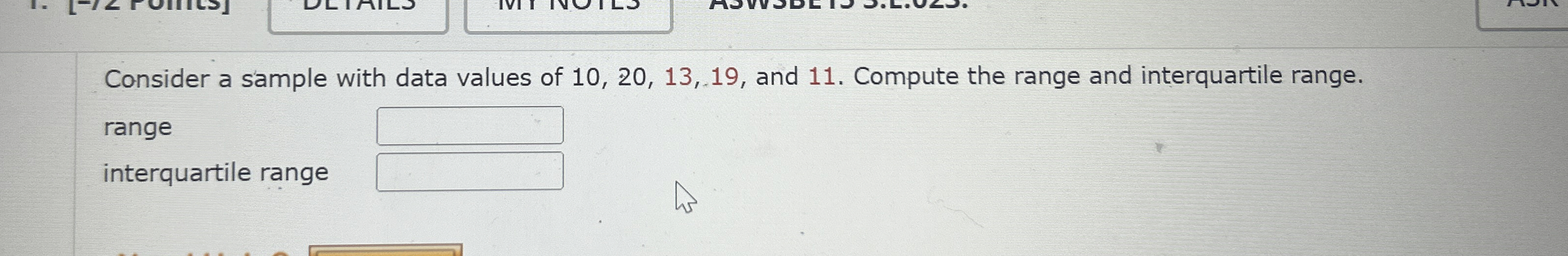 Solved Consider a sample with data values of 10,20,13,19, | Chegg.com
