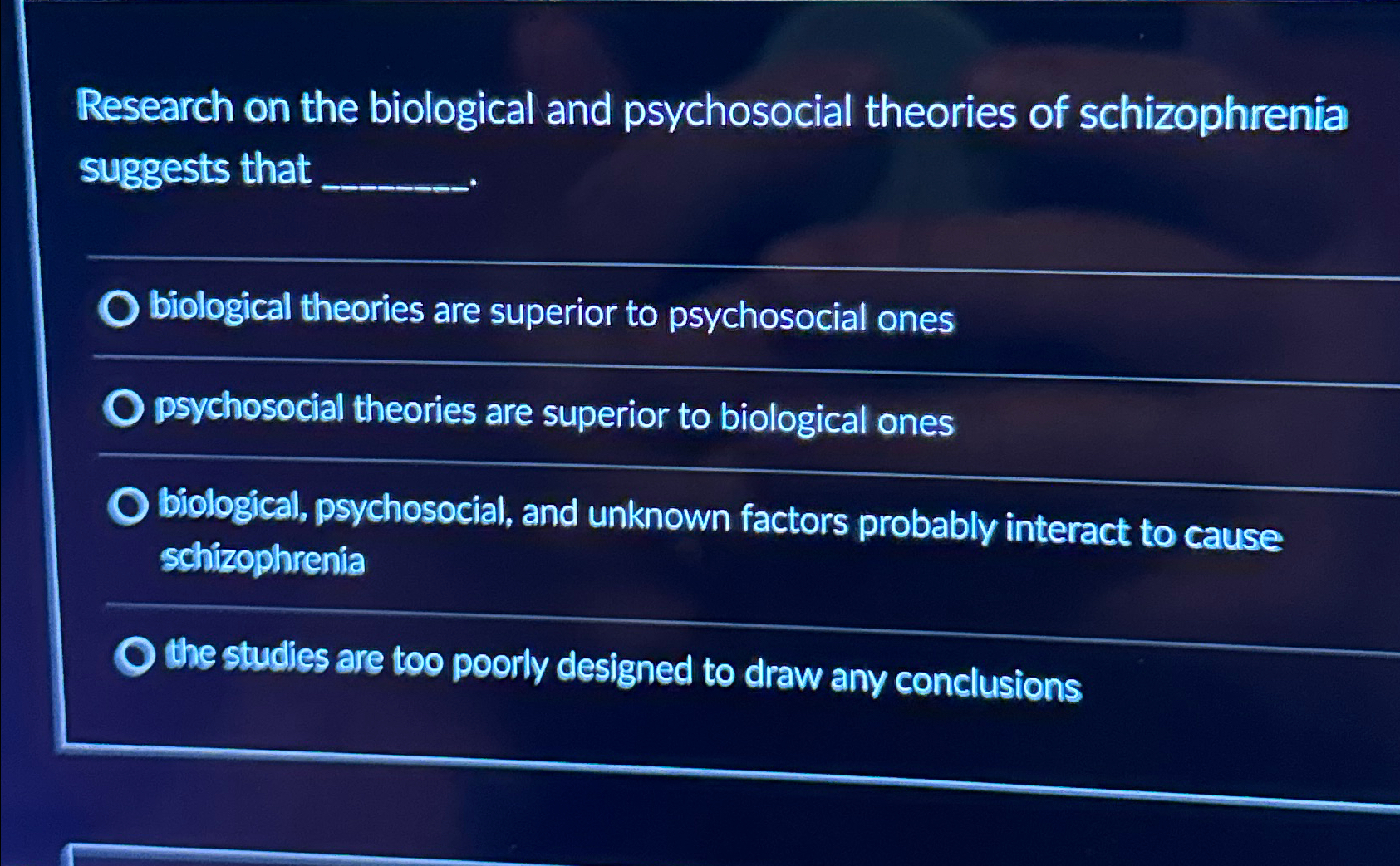 Solved Research on the biological and psychosocial theories | Chegg.com
