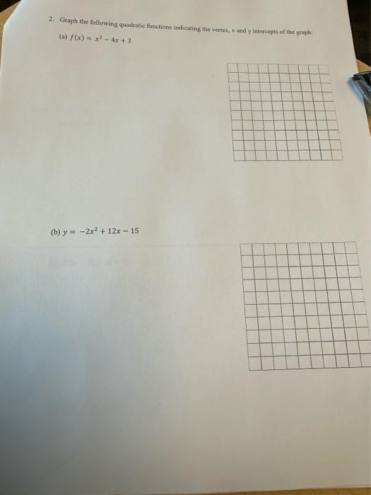 Solved 2. Graph the following quadratic functions indicating | Chegg.com