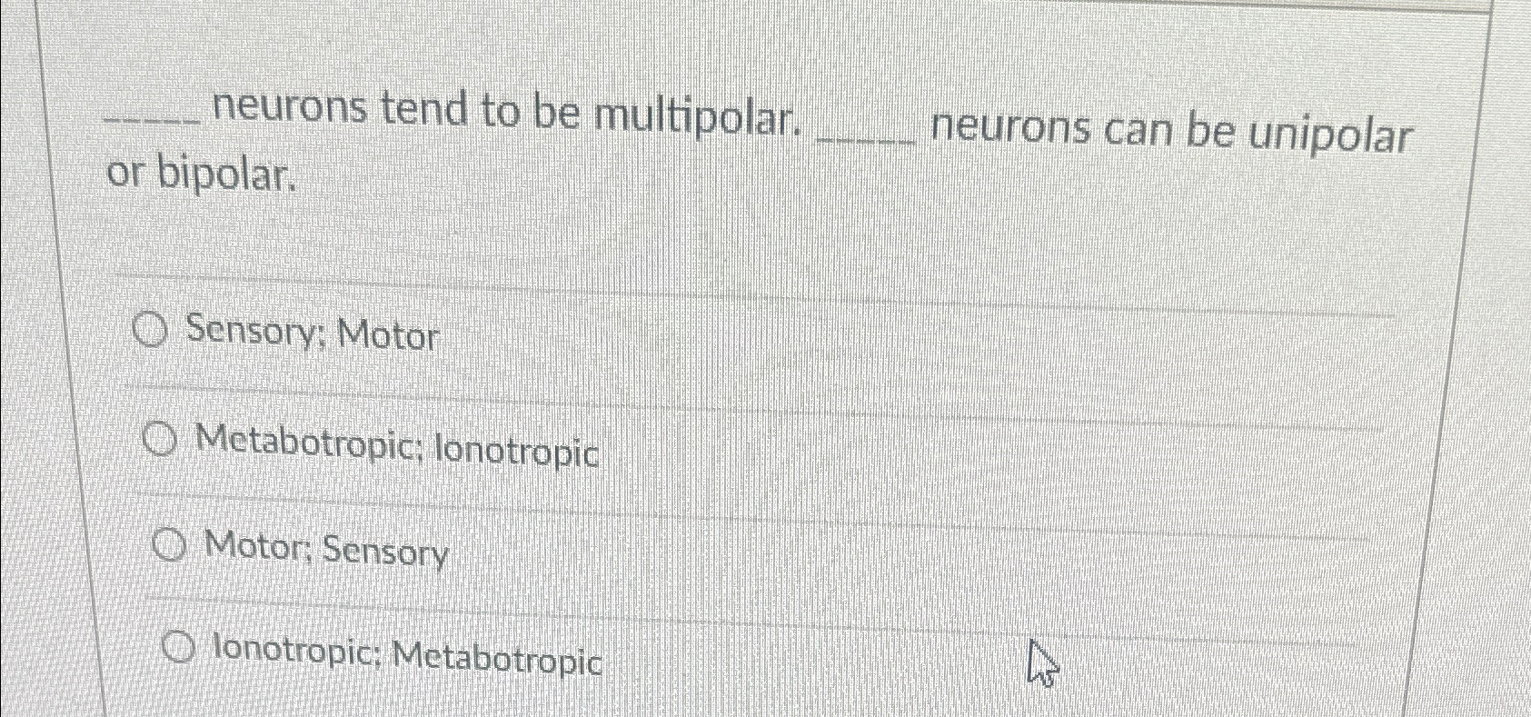 Solved neurons tend to be multipolar. neurons can be | Chegg.com